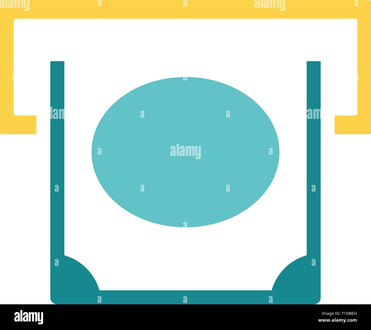 Banknote sliding from atm slot icon. Stencil in blue and yellow tone ...