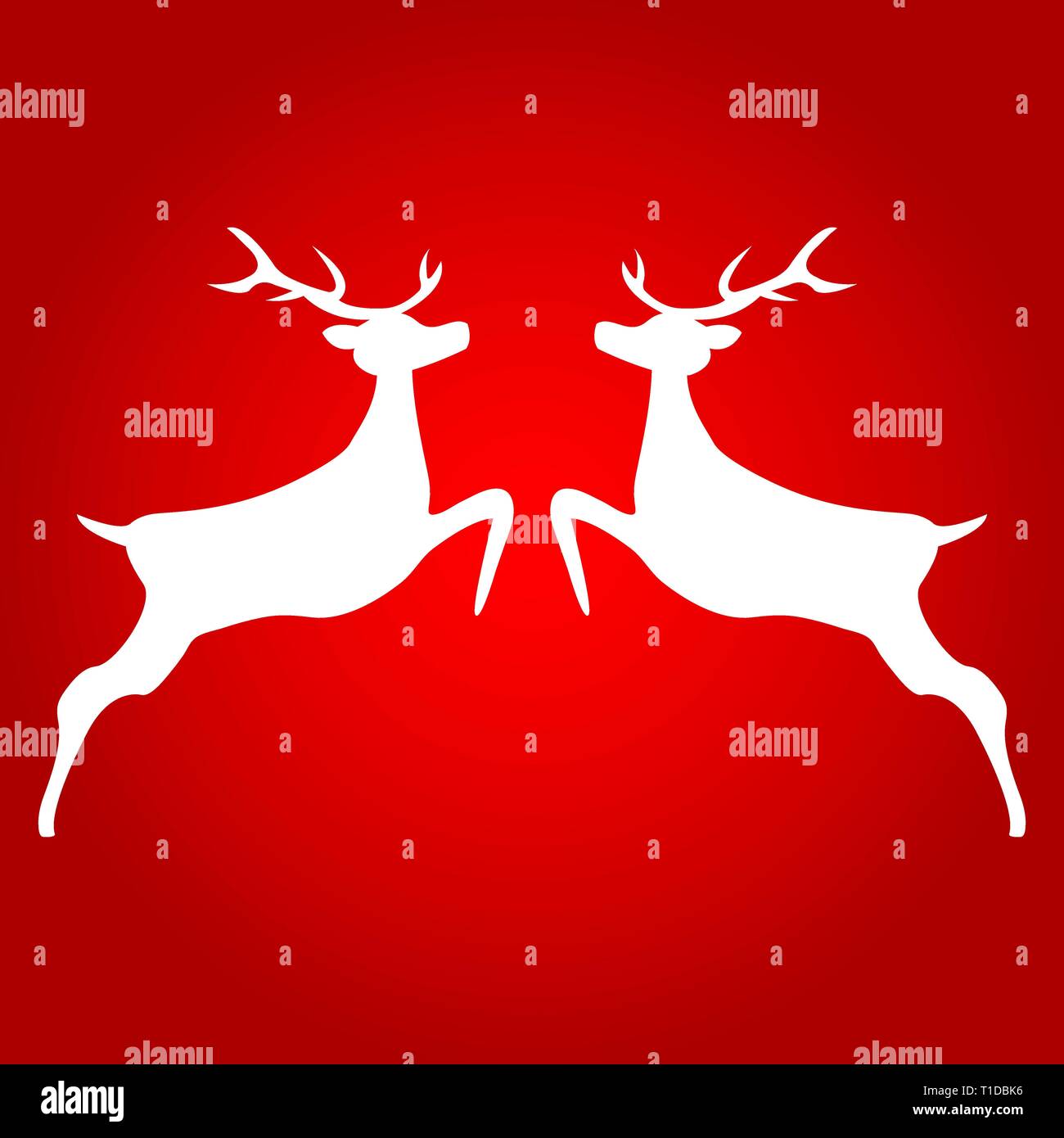 two Reindeer on red background holiday vector illustration Stock Vector ...