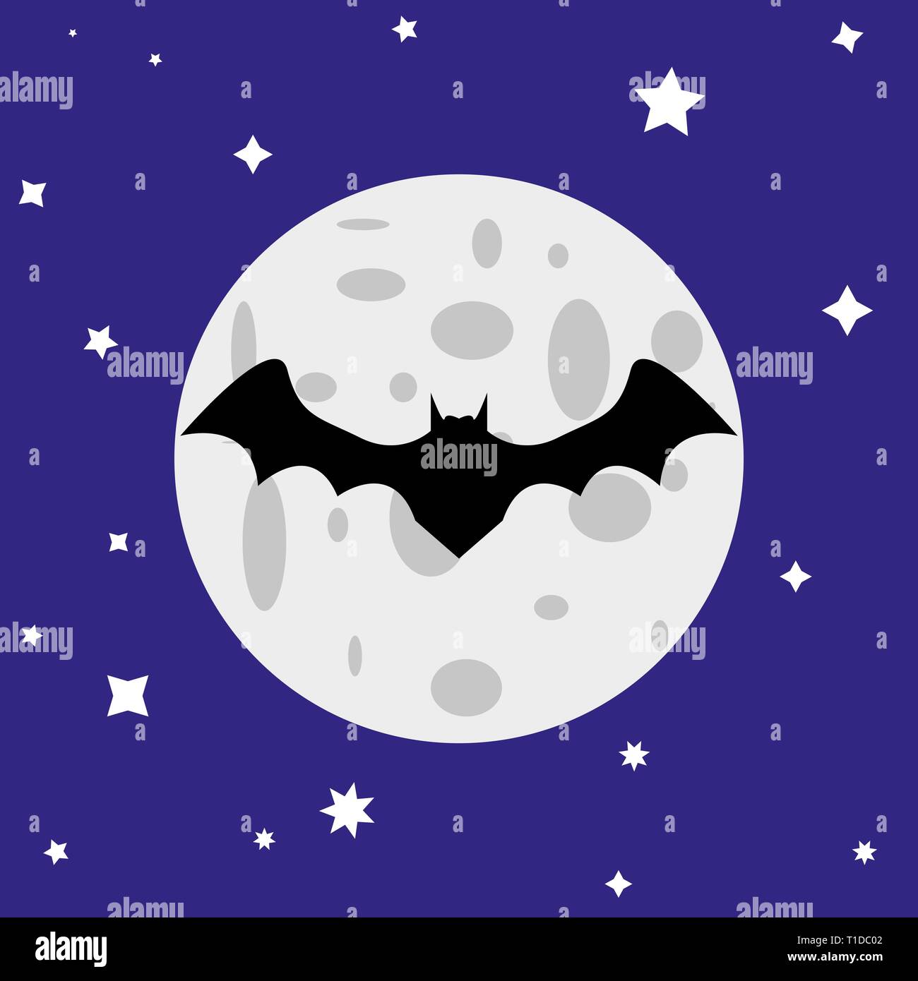 Halloween night illustration bat and moon Stock Vector Image & Art - Alamy