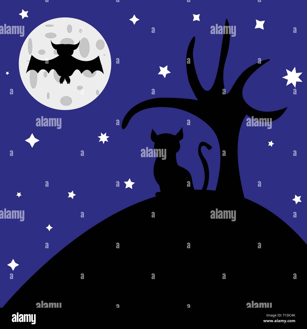 halloween night illustration bat and cat Stock Vector Image & Art - Alamy