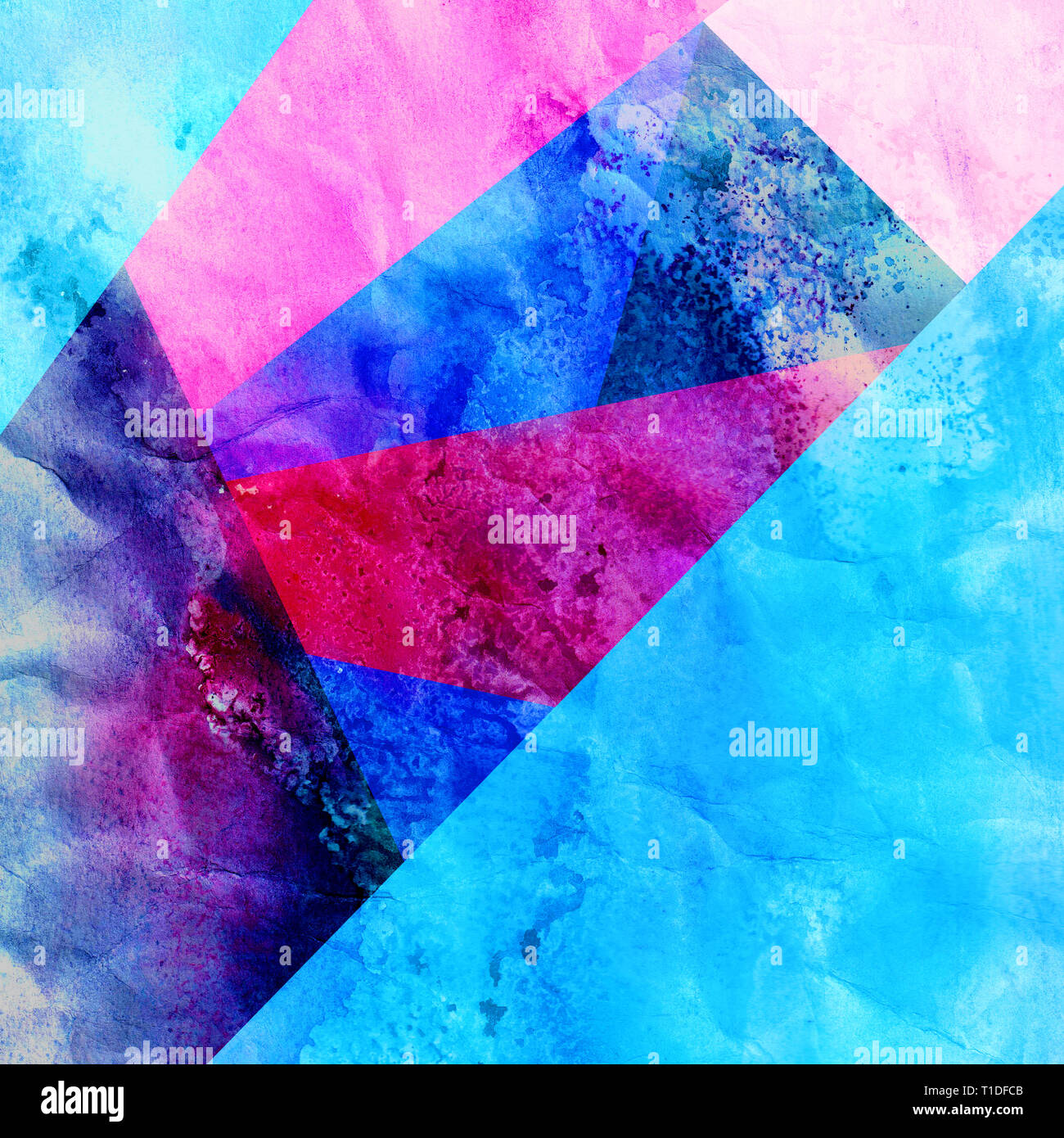 Abstract watercolor background with geometric color objects and ...