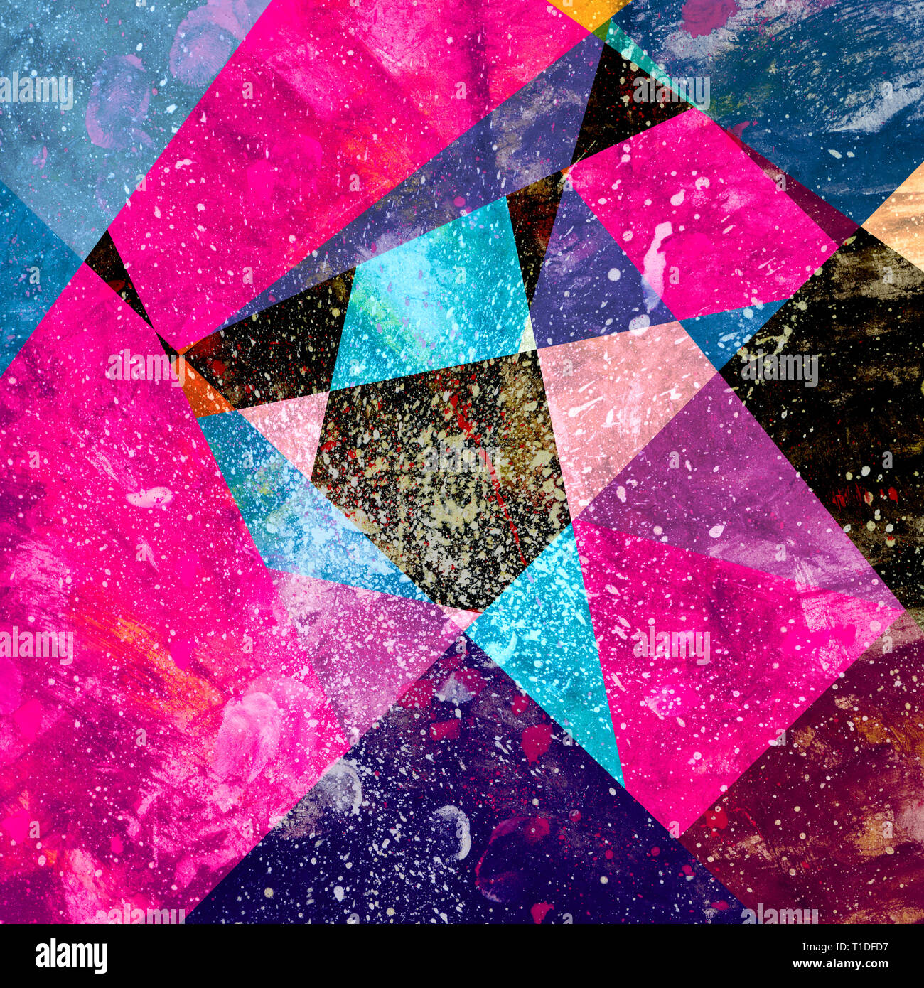 Abstract watercolor background with geometric color objects and ...