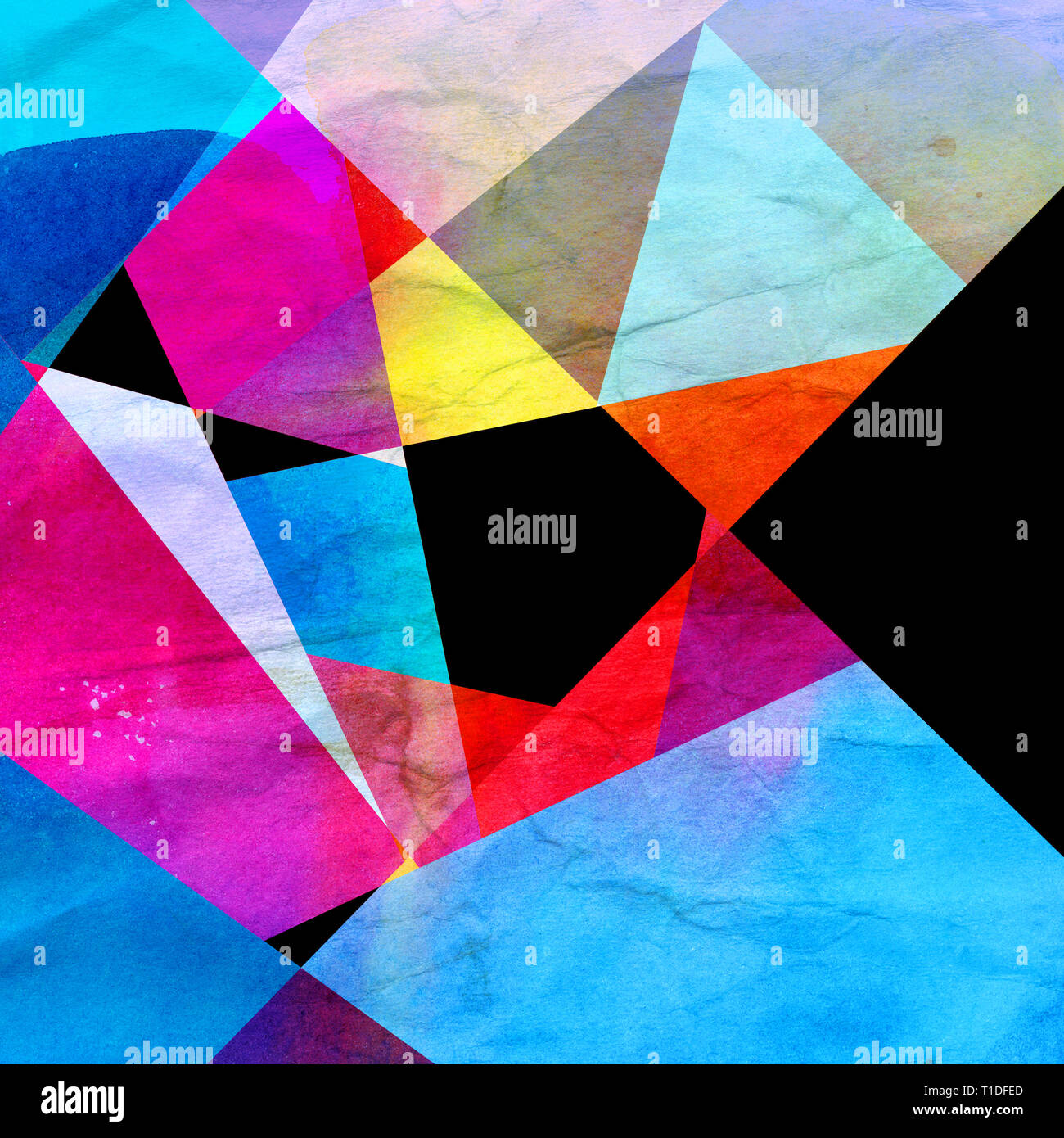 Abstract watercolor background with geometric color objects and ...