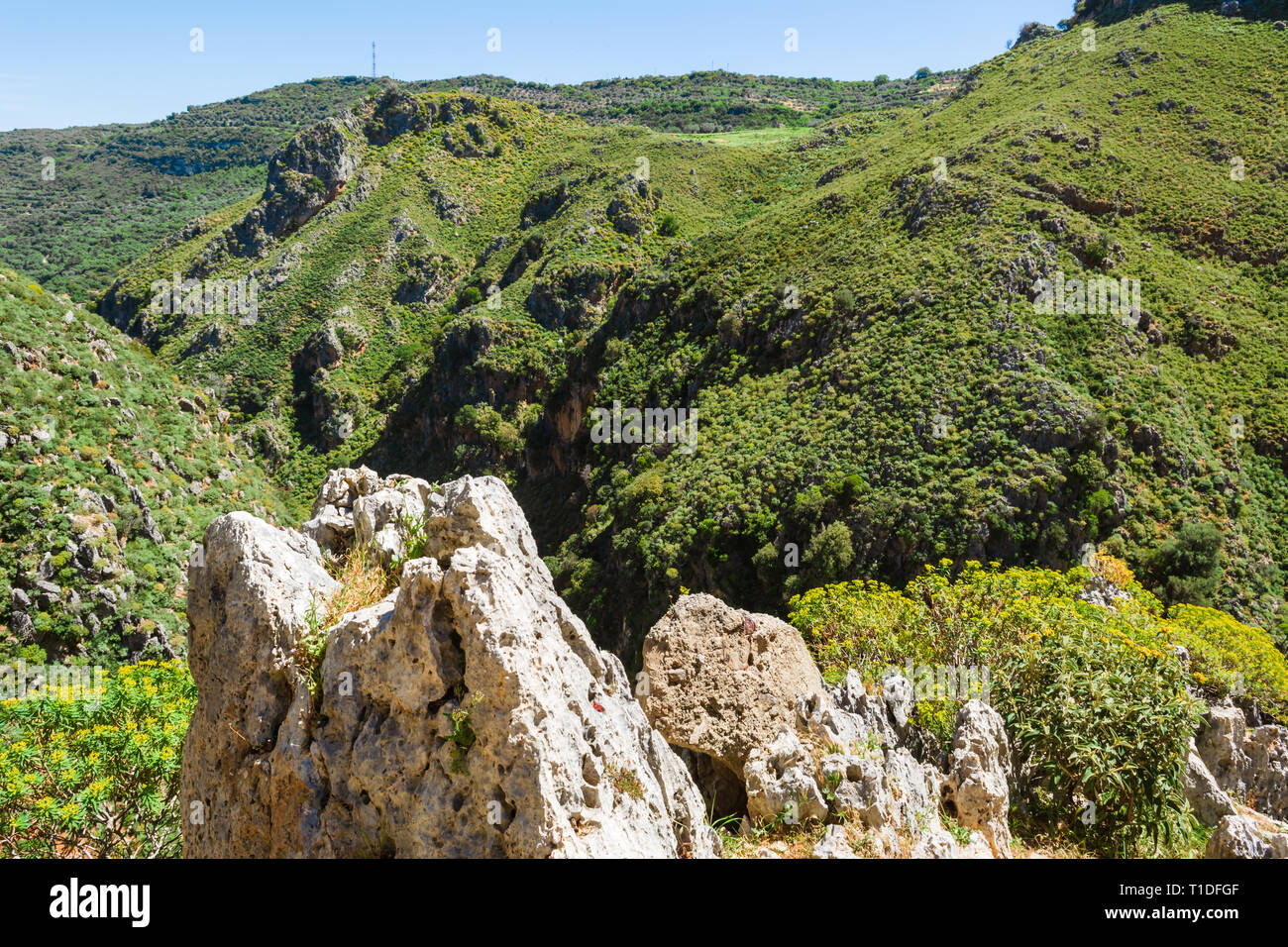 Topolia Gorge at west Crete with rocks and wild vegetation. Greece ...