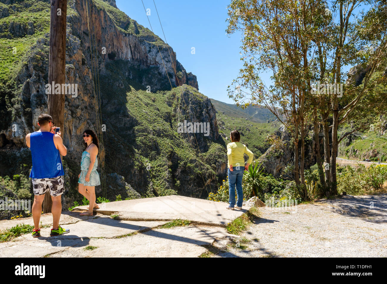 CRETE, GREECE - May 2, 2015: Tourist visit Topolia Gorge in western ...