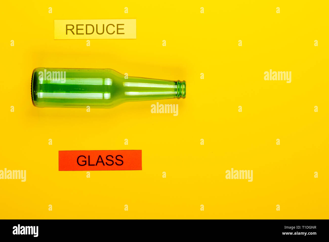 Recycling concept showing reduce & glass on a yellow background Stock ...