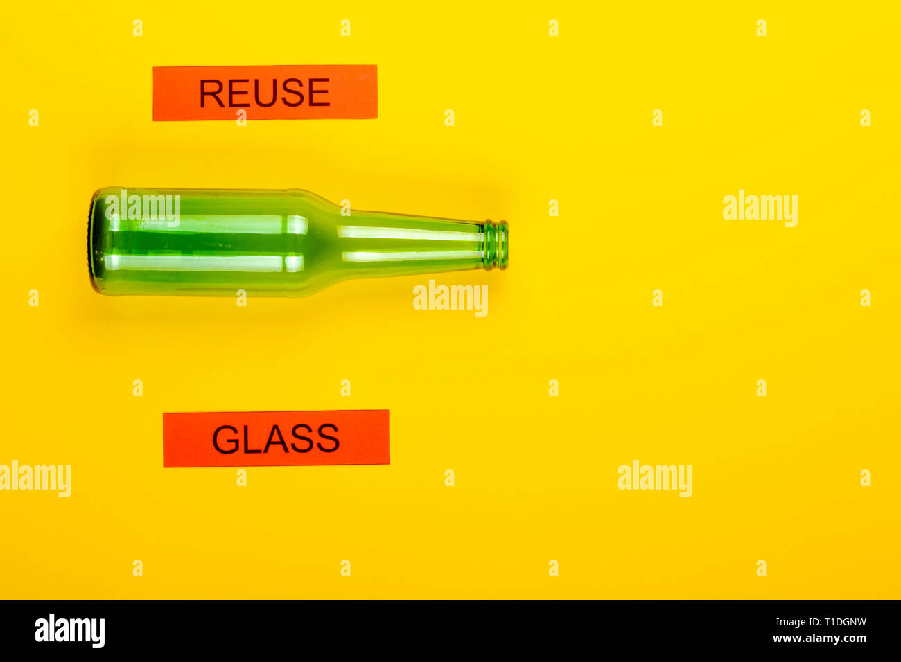 Recycling concept showing reuse & glass on a yellow background Stock ...