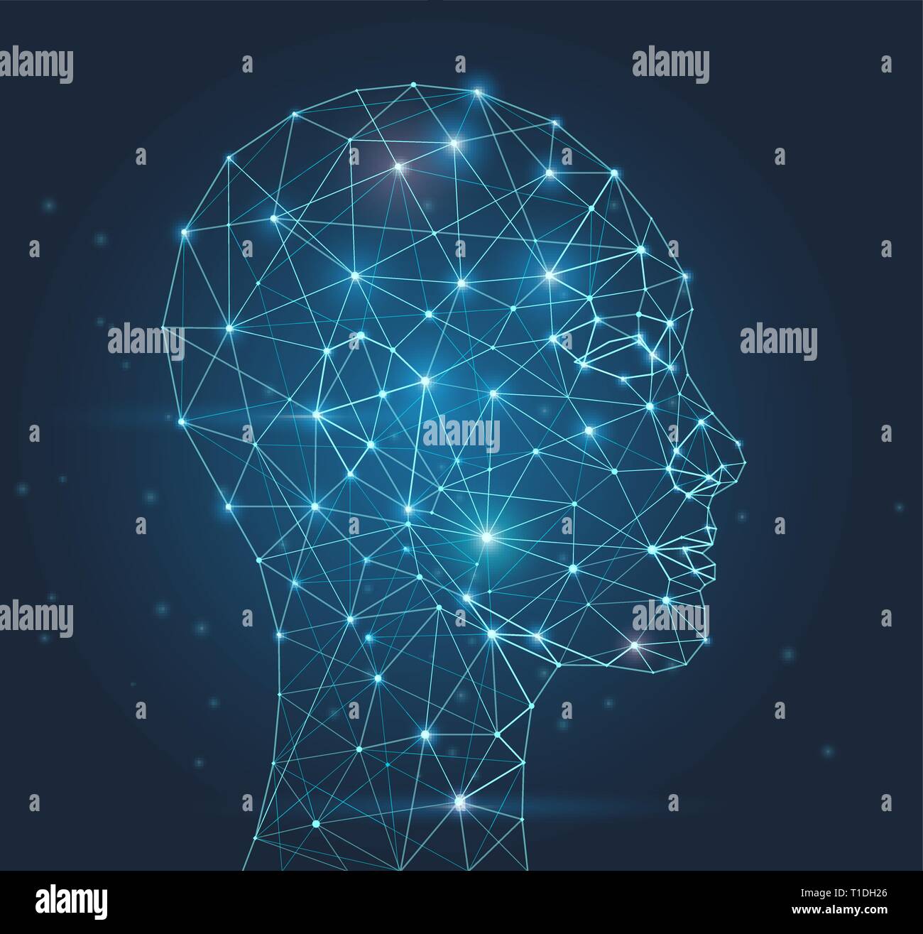 Artificial intelligence, AI concept, neural networks, face silhouette ...