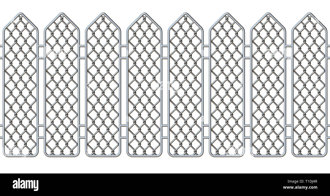Seamless steel fence 3D render illustration isolated on white ...
