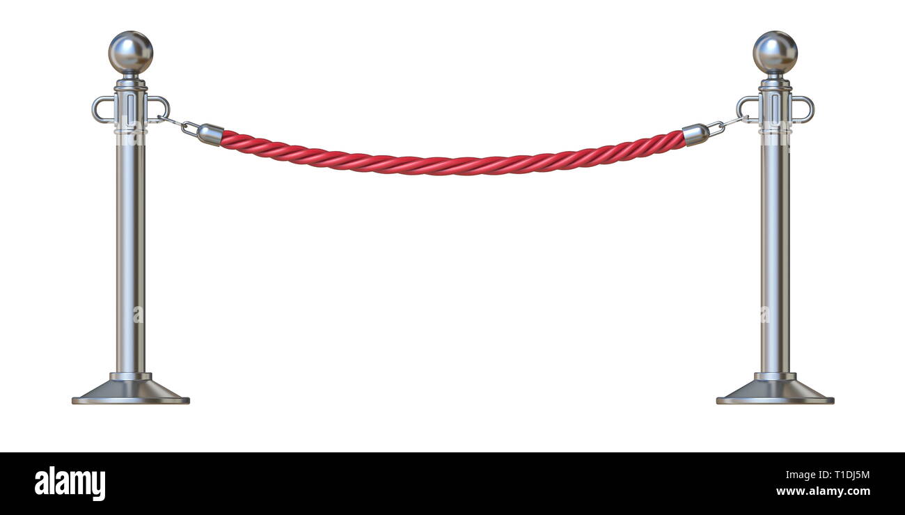 Red barrier rope 3D render illustration isolated on white background ...