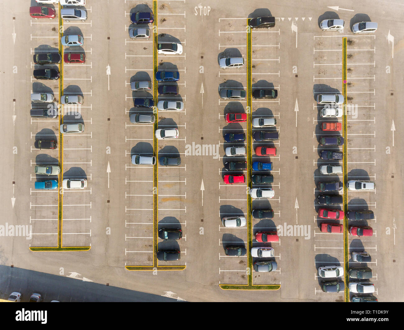 Diferent types and colors - Cars on parking, aerial view perspective ...