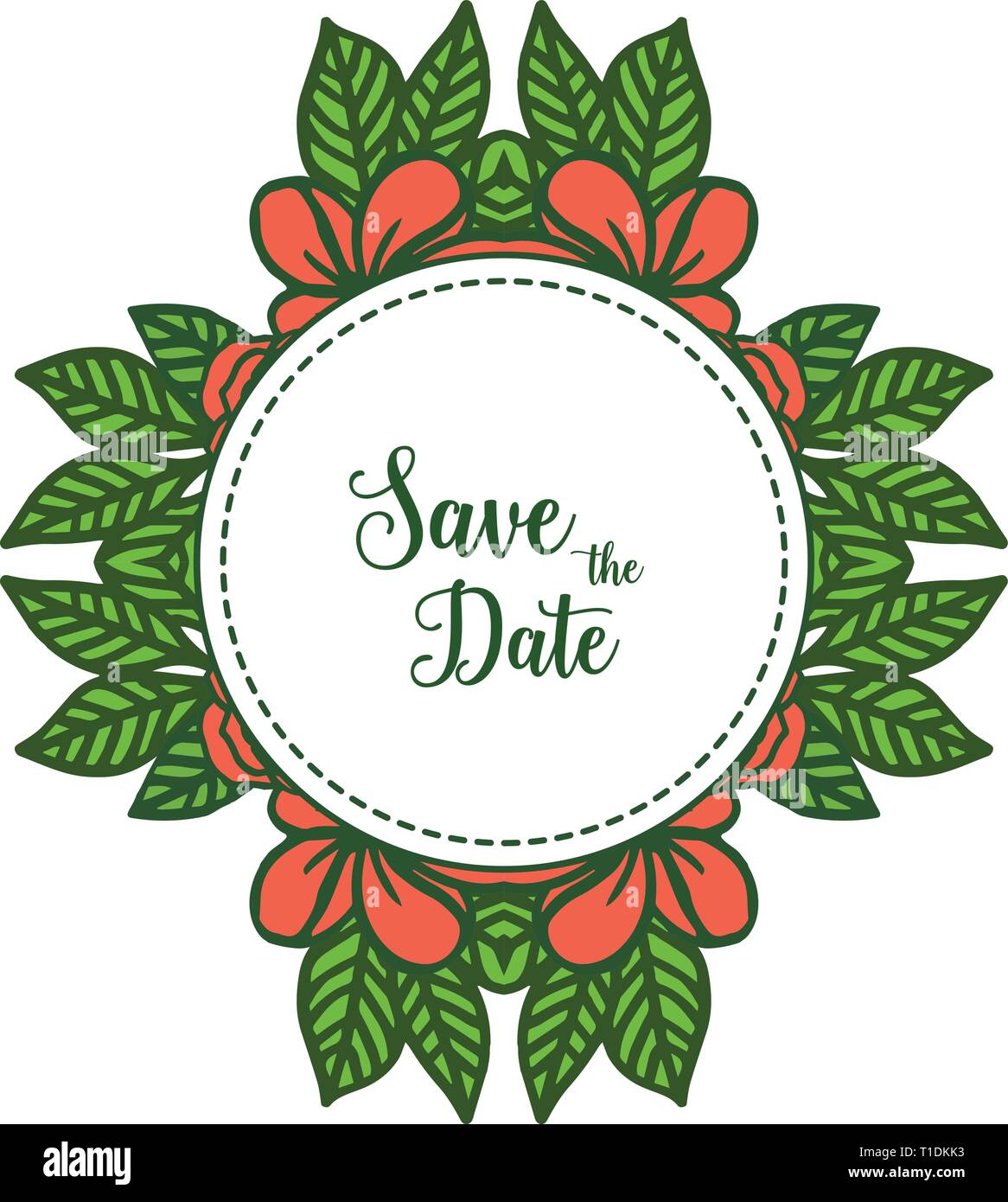 Vector illustration abstract leaf flower frame for lettering save the date hand drawn Stock ...
