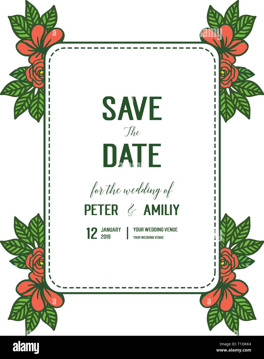 Vector illustration abstract leaf flower frame for lettering save the date hand drawn Stock ...