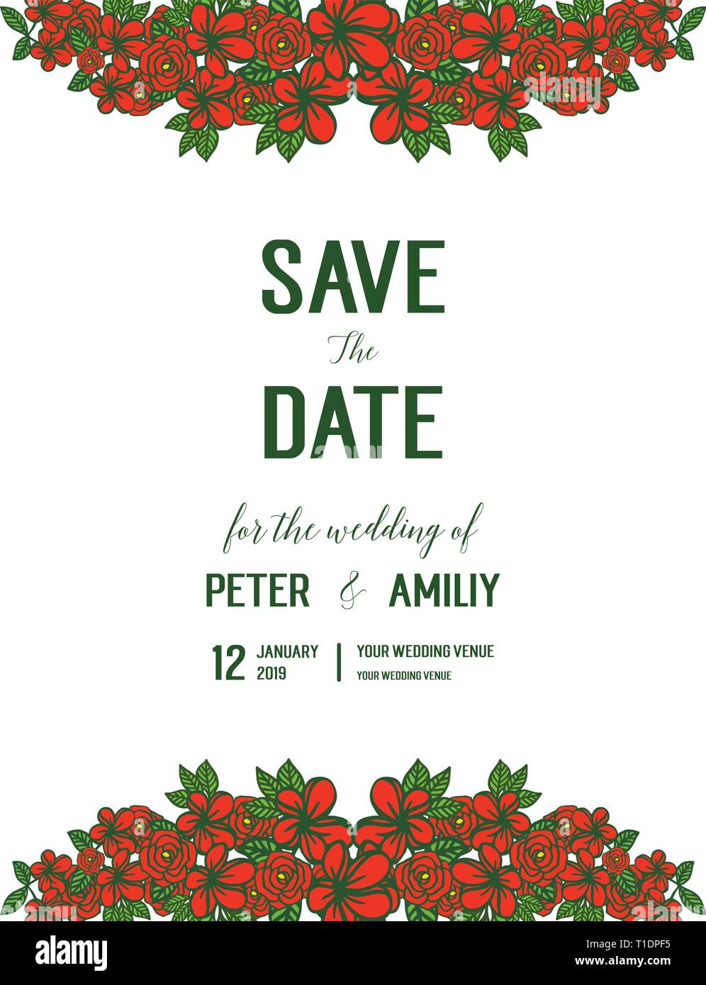 Vector illustration texture red wreath frame for wedding invitation ...