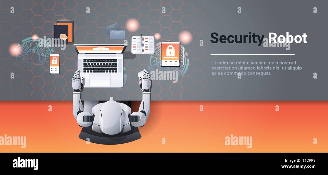 humanoid using digital devices cyber security network privacy data ...