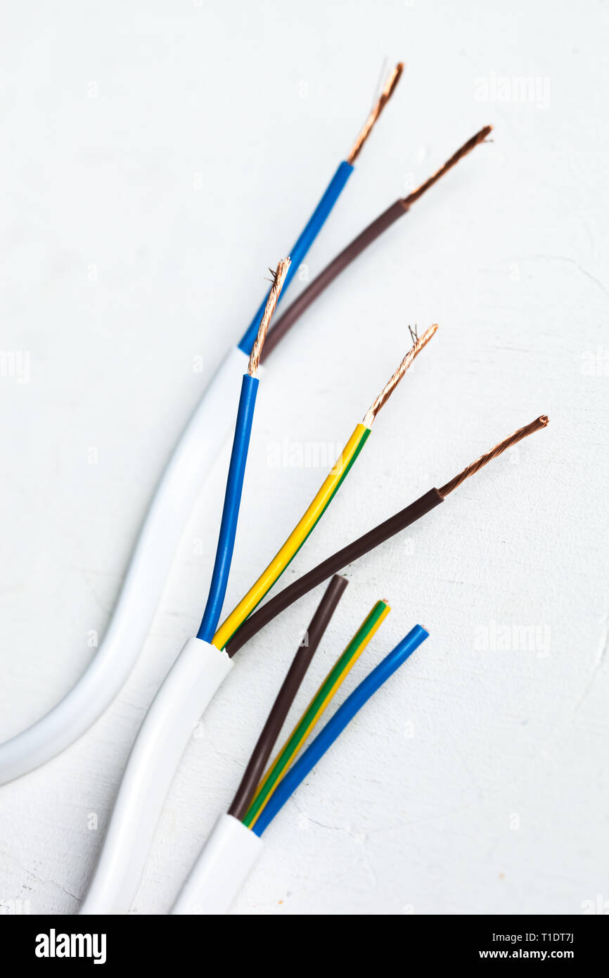 Electric screened cable with many wires isolated on white Stock Photo ...