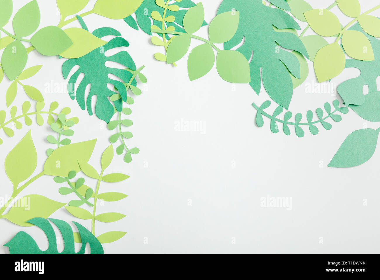 top view of green paper plants with leaves on grey background Stock ...