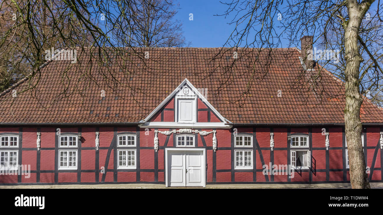 Panorama of red half timbered house in the castle park in Rheda ...