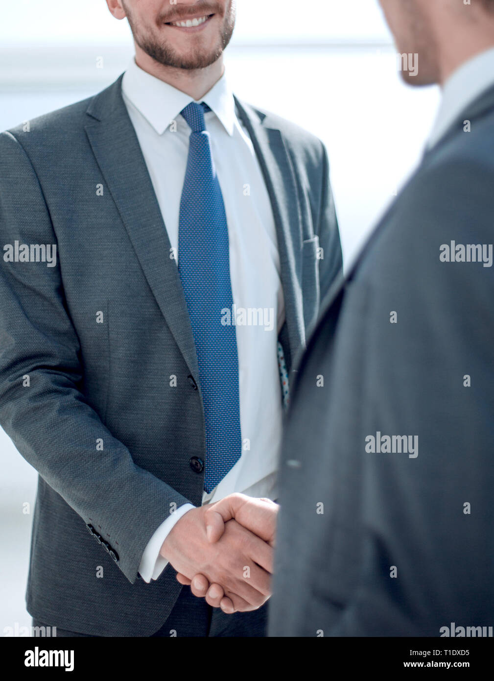 smiling business partners shaking hands Stock Photo - Alamy