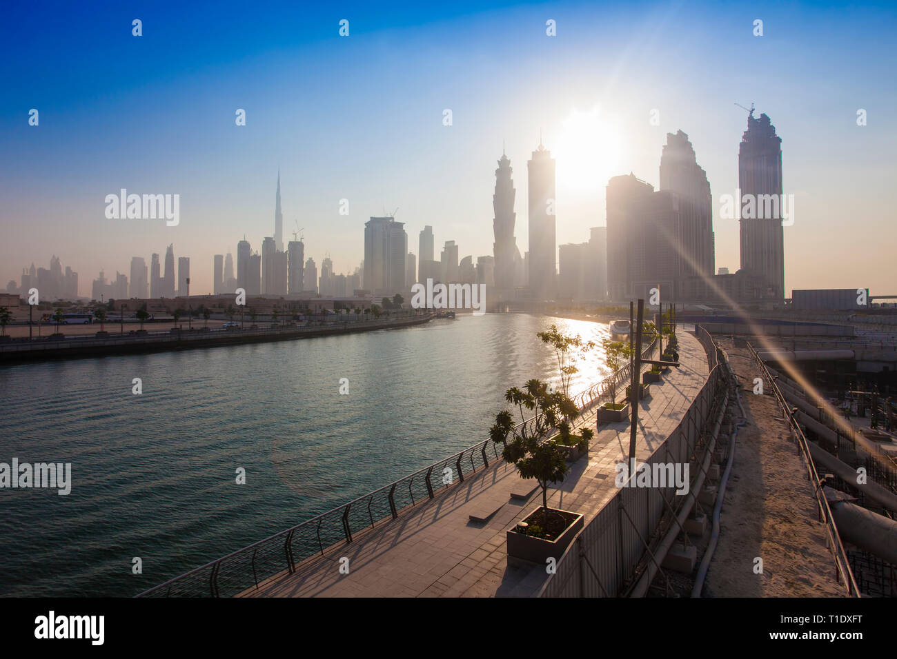 Dubai city skyline in the morning, sunrise Stock Photo - Alamy