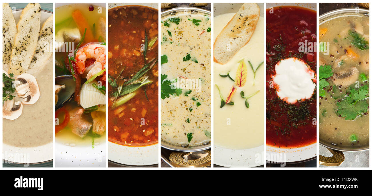 Collage of different soups. Restaurant hot meals Stock Photo - Alamy