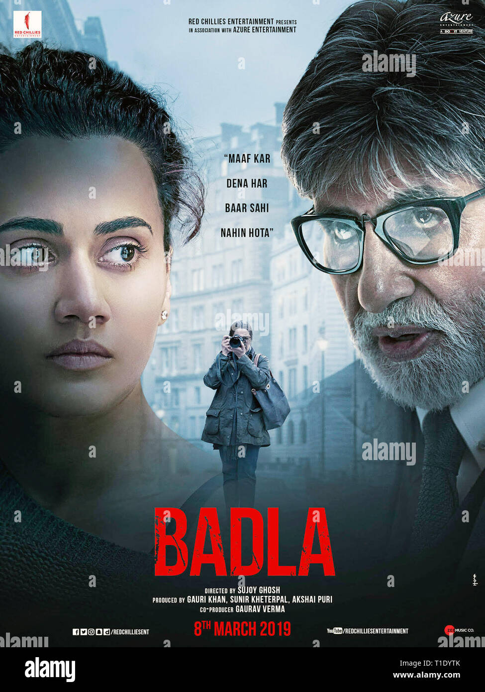 BADLA, Indian poster in English, from left: Taapsee Pannu, Amrita Singh ...