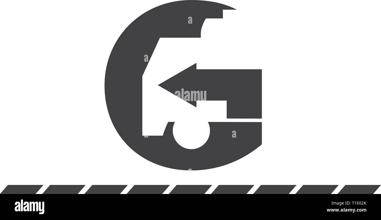 illustration icon letter g truck and arrow negative space - vector ...