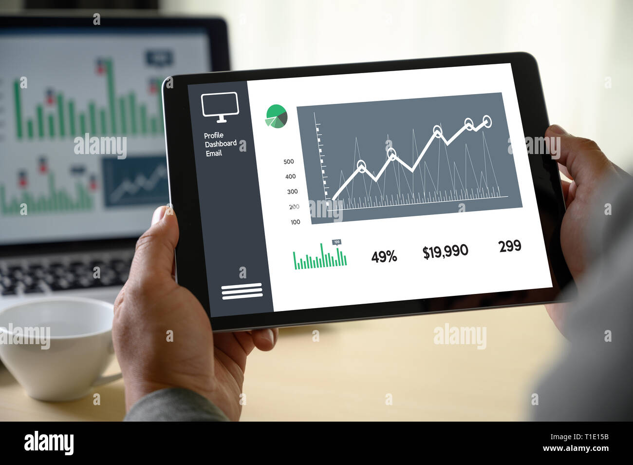 business man work chart schedule or planning financial report data ...