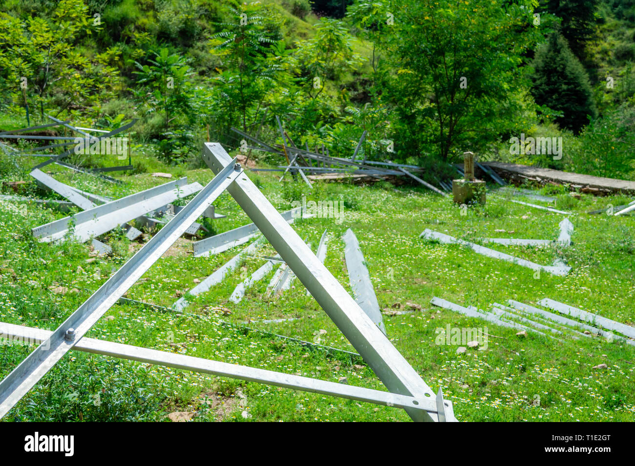 An electric transmission tower dismantled as a result of wind storm ...