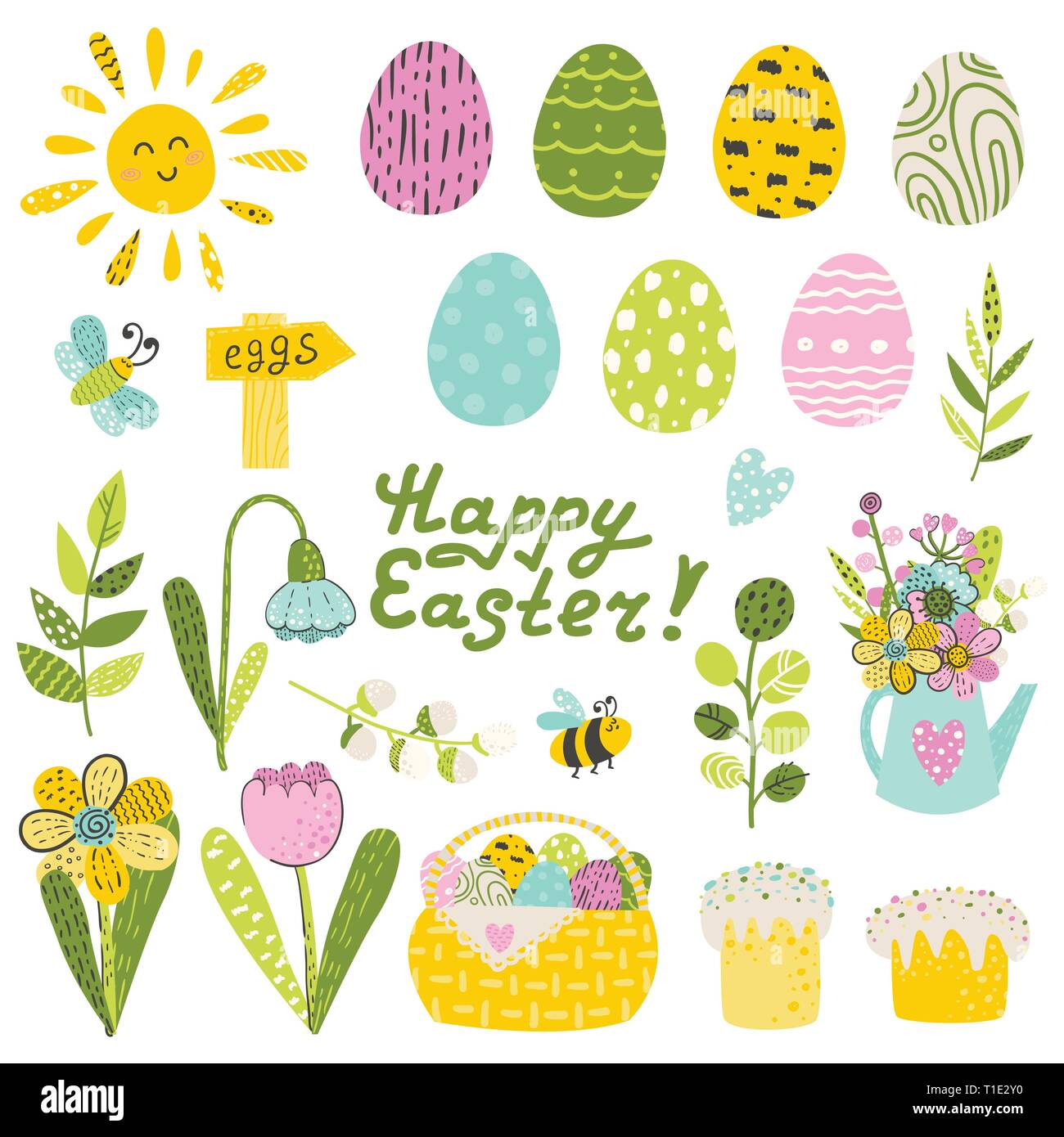 Set of Easter eggs and flowers. Vector illustration for your design ...