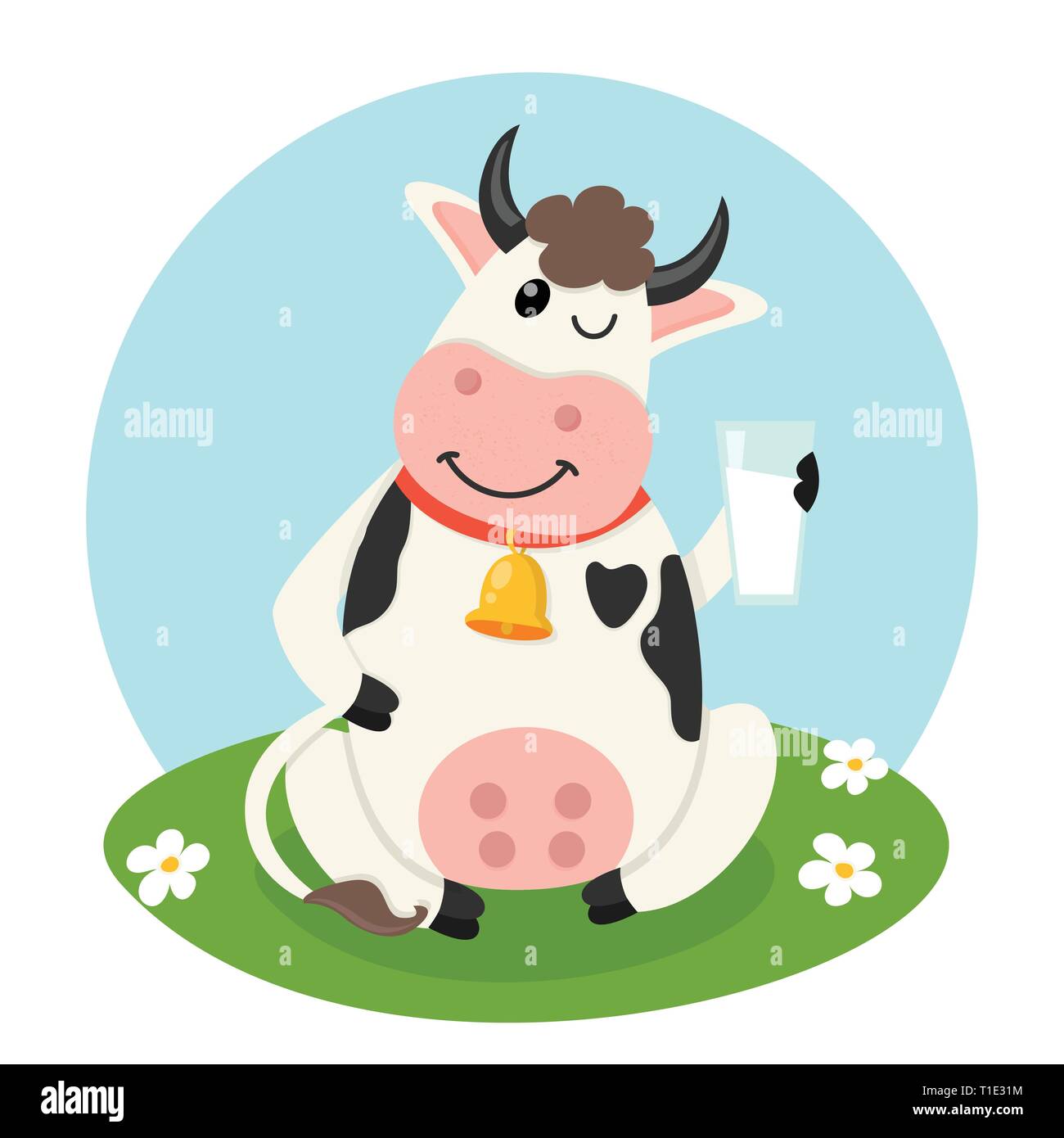 Cow glass milk illustration Cut Out Stock Images & Pictures - Alamy