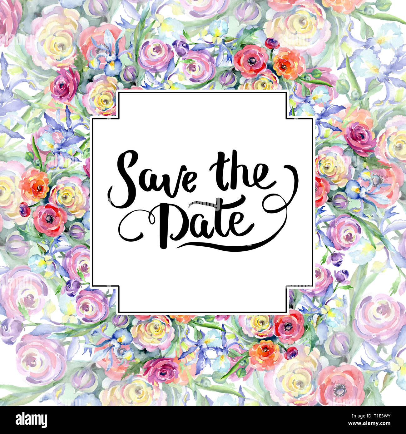 Pink and red bouquet floral botanical flowers. Watercolor background ...