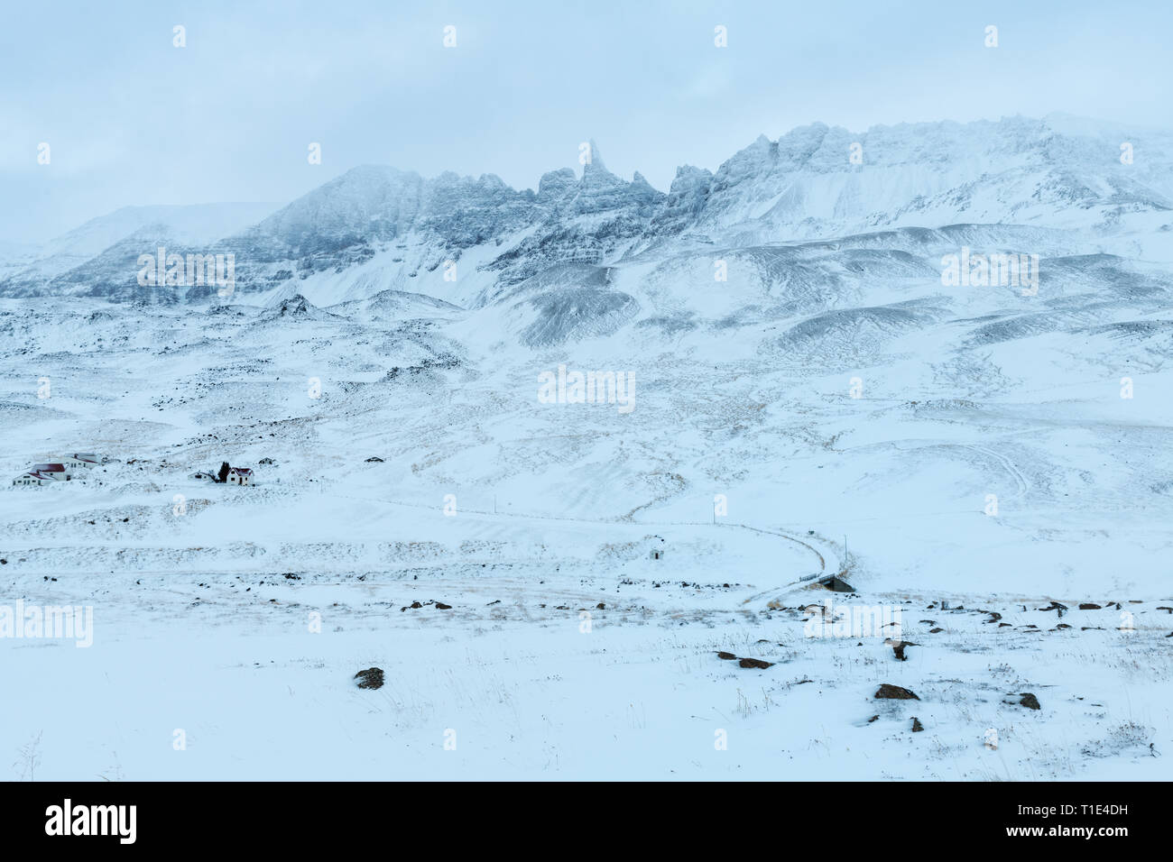 Mountains and Snow Scene, Iceland in Winter Stock Photo - Alamy