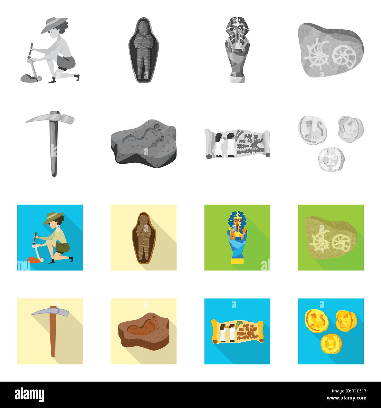 archaeologist,mummy,sarcophagus,rock,pickaxe,scroll,coins,girl,ancient ...