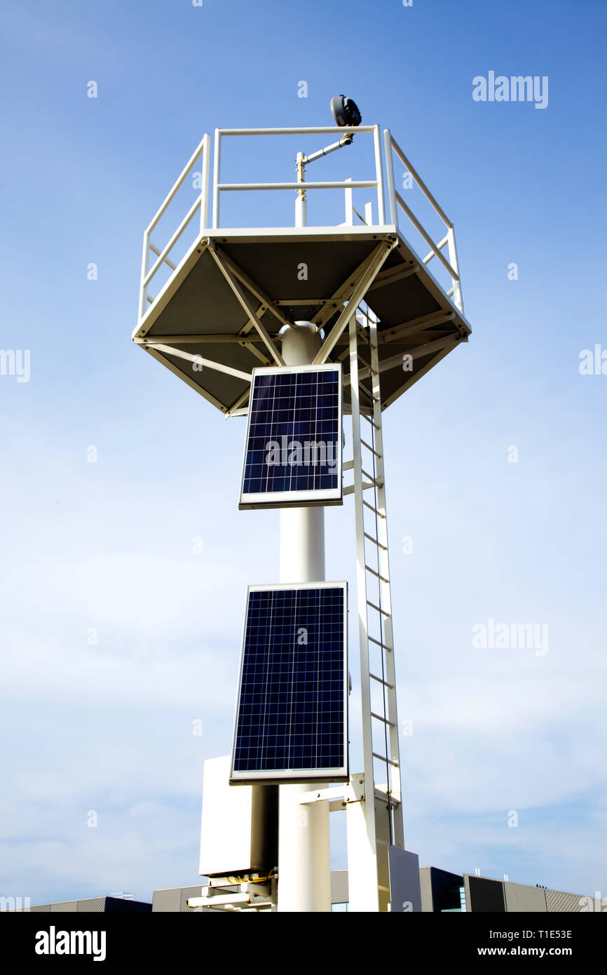 Solar panels at the top of the lighthouse. Transformation of solar ...