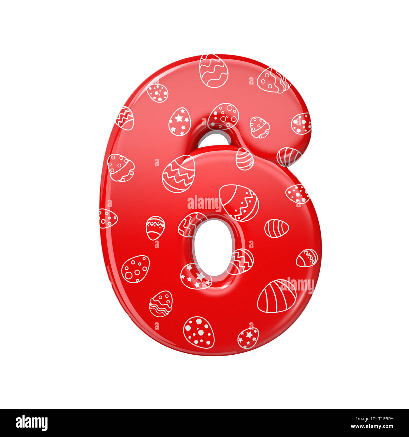 Easter egg number 6 - 3d red and white celebration digit isolated on ...