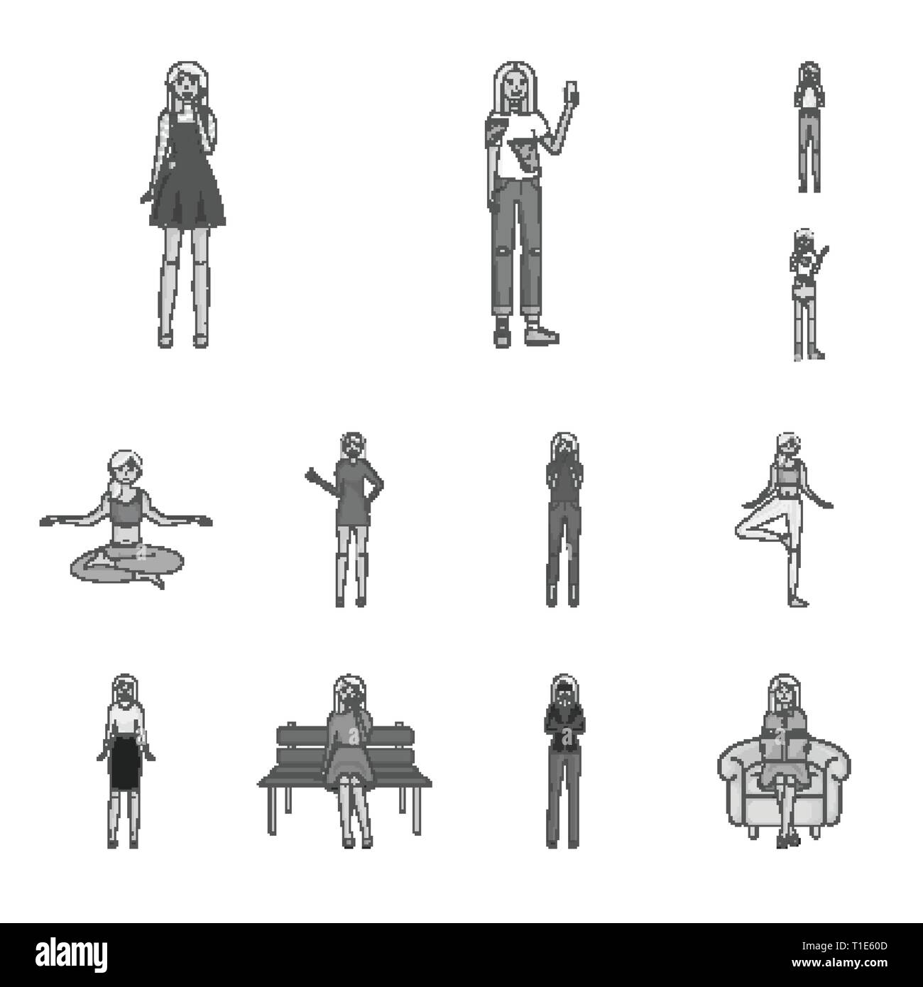 Vector design of emotions and female icon. Set of emotions and body ...