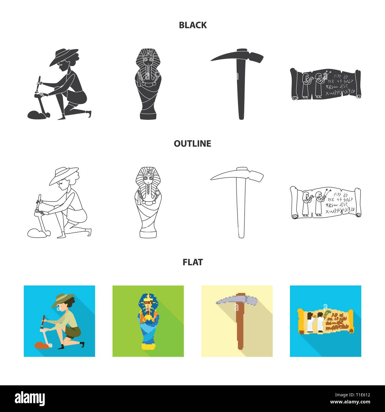 archaeologist,sarcophagus,pickaxe,scroll,girl,pharaoh,pick,papyrus ...