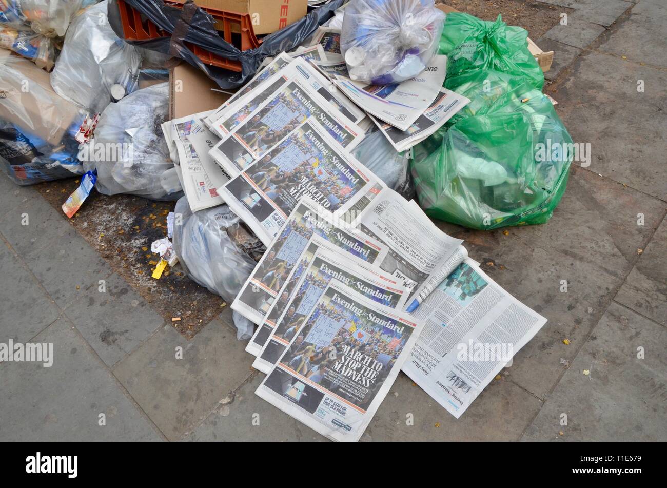 evening standard newspapers discarded with anti climate change ...