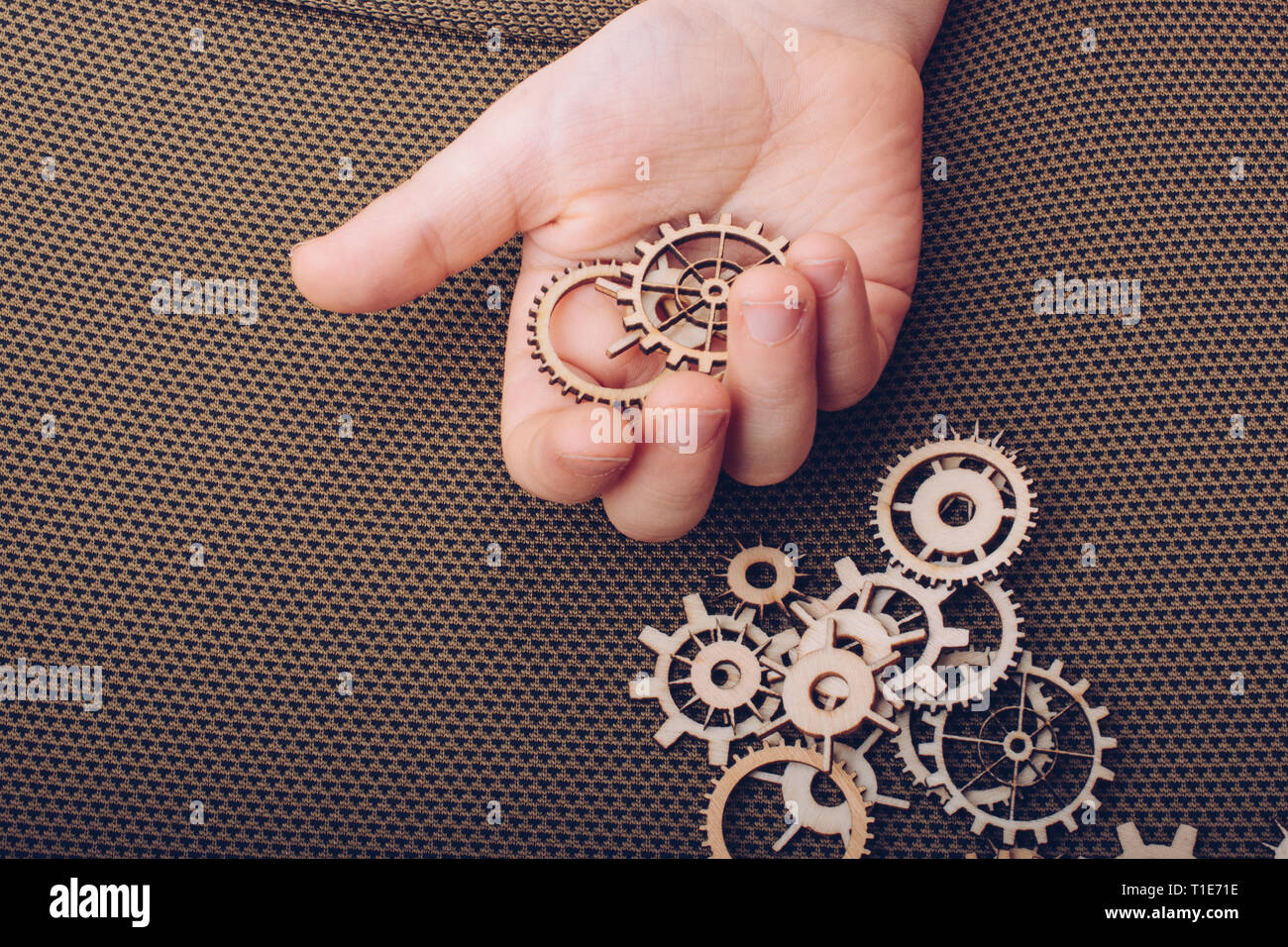 Hand holding gear wheels as the concept of mechanism Stock Photo - Alamy