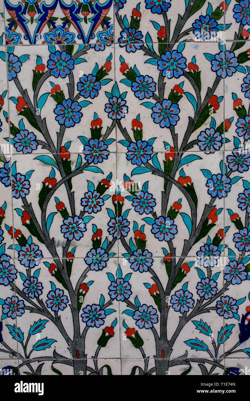 Ottoman ancient Handmade Turkish Tiles with floral patterns Stock Photo ...