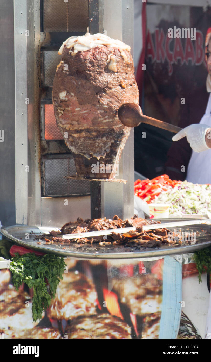 Traditional Turkish Doner Kebab on pole Stock Photo - Alamy