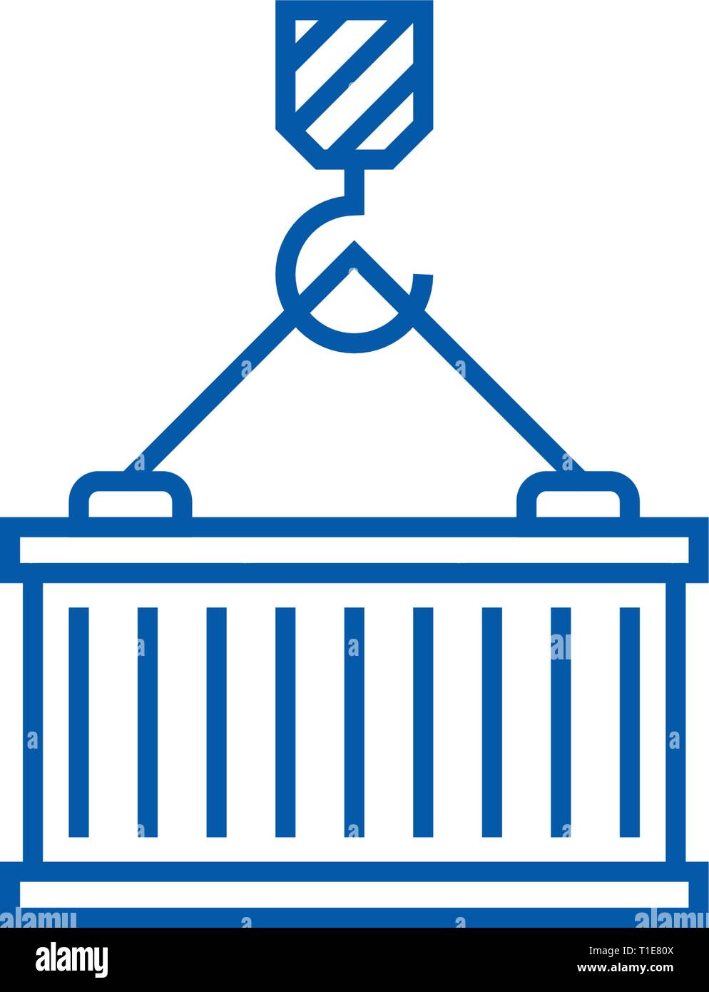 Cargo crane with container line concept icon. Cargo crane with ...