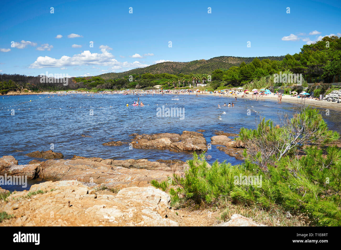 Bormes-les-Mimosas (south-eastern France): " plage de Cabasson " beach ...