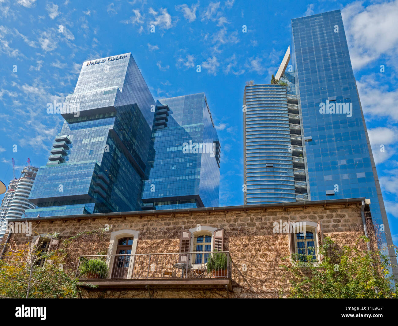 Modern, glass faced High rise buildings in Tel Aviv, Israel Stock Photo ...