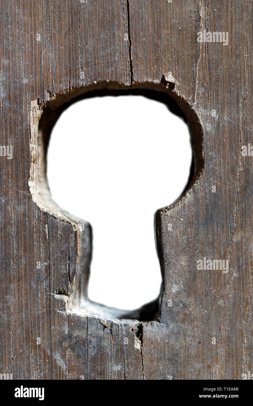 Detail of the key hole in old and used door Stock Photo - Alamy
