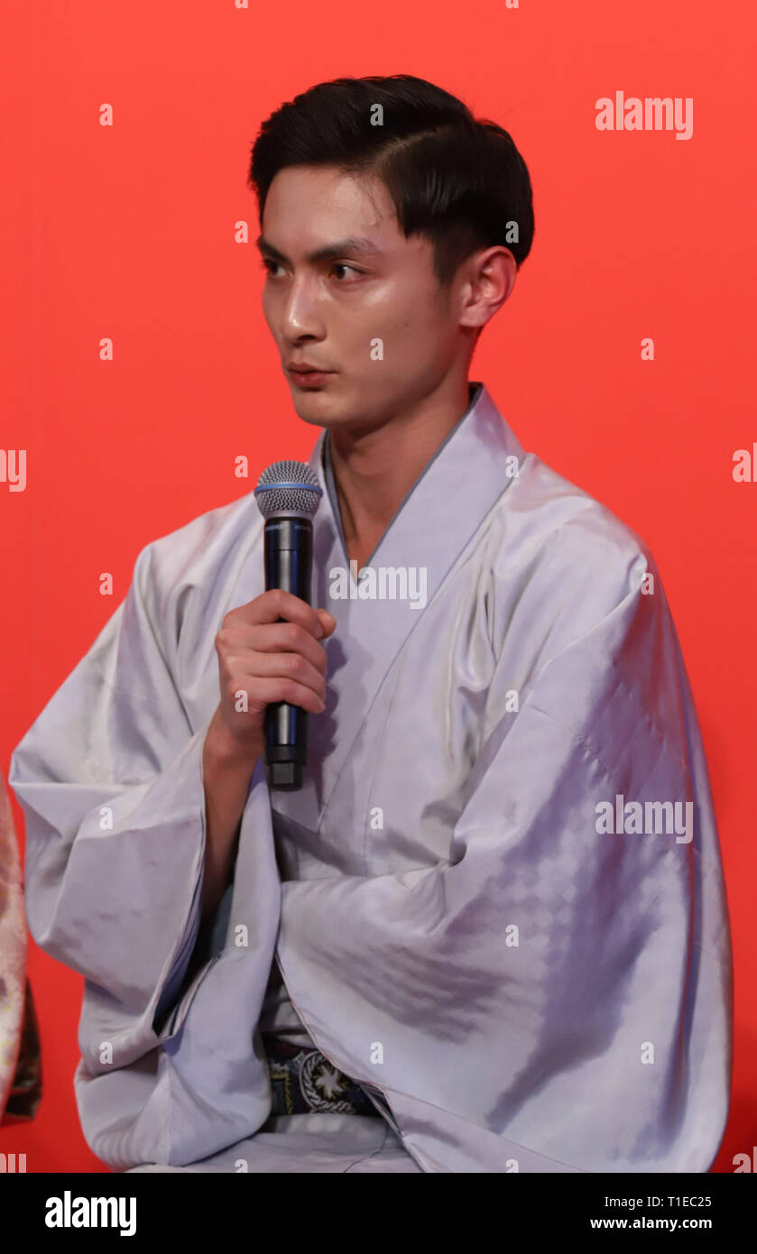Tokyo, Japan. 25th Mar, 2019. Japanese actor Kengo Kora speaks at a ...