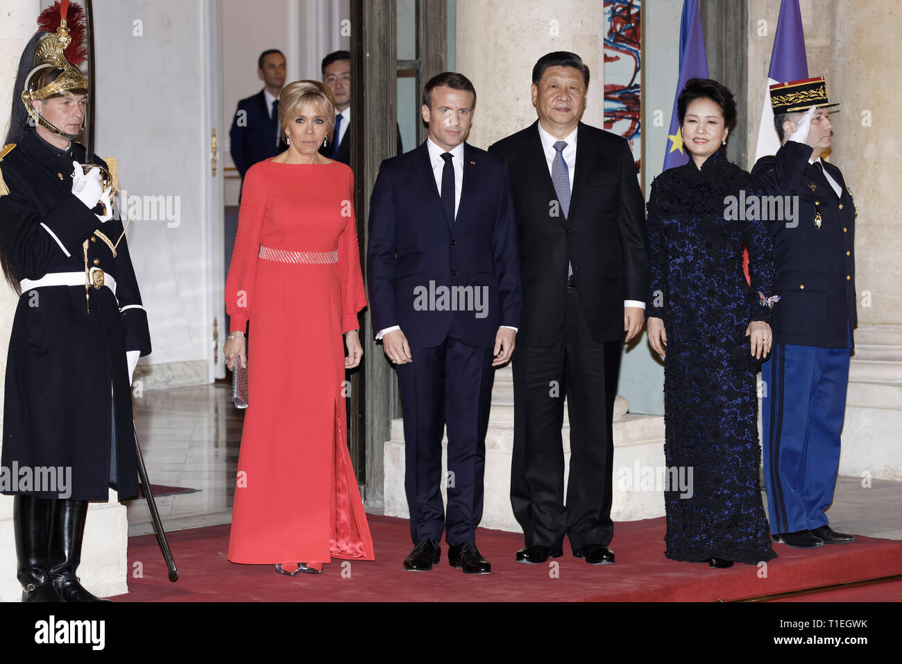 Paris, France. 25th Mar, 2019. French President Emmanuel Macron greets ...