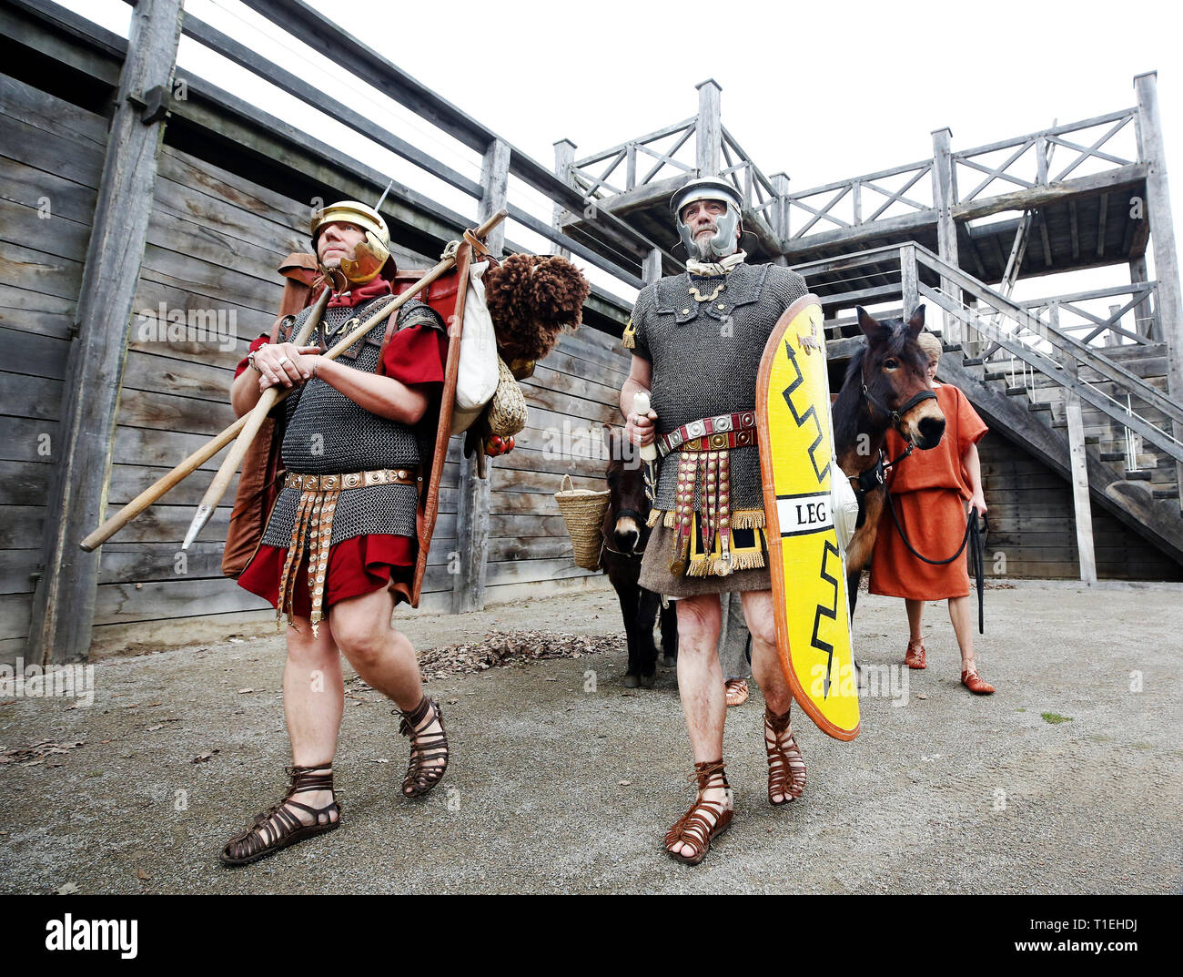26 March 2019, North Rhine-Westphalia, Haltern am See: Men dressed as ...