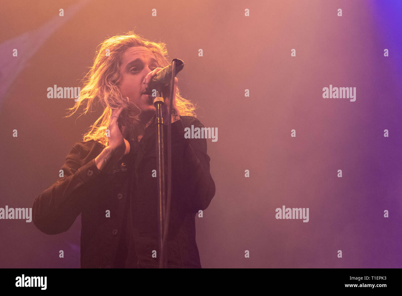 Madison, Wisconsin, USA. 25th Mar, 2019. SPENCER CHAMBERLAIN of Underoath at The Sylvee in ...